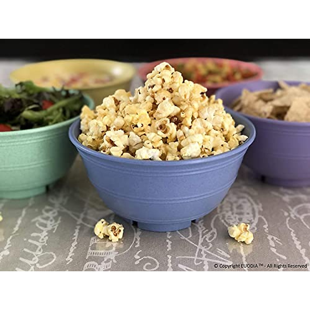 EUODIA 24 Oz Unbreakable Wheat Straw Plastic Deep Bowls for Cereal, Popcorn, Soup, Rice, Salad, Snack, Dessert & Noodle (Set of 6)-Dishwasher & Microwave Safe, Reusable, Lightweight & BPA Free