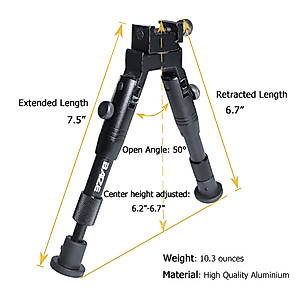 BZTAC Foldable Picatinny Rail Rifle Bipod with Sling Swivel Stud Adaptor, Adjustable Height 6.2-6.7 Inches Shooting Rest Stick with 2 Pcs Sling Swivel Screw Studs, Hunting Shooting Accessories