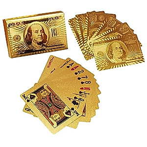 MSTICORA Gold Foil Poker Set - US Dollar Playing Cards - Plastic Playing Cards - Casino Cards(Gold 1 Deck)