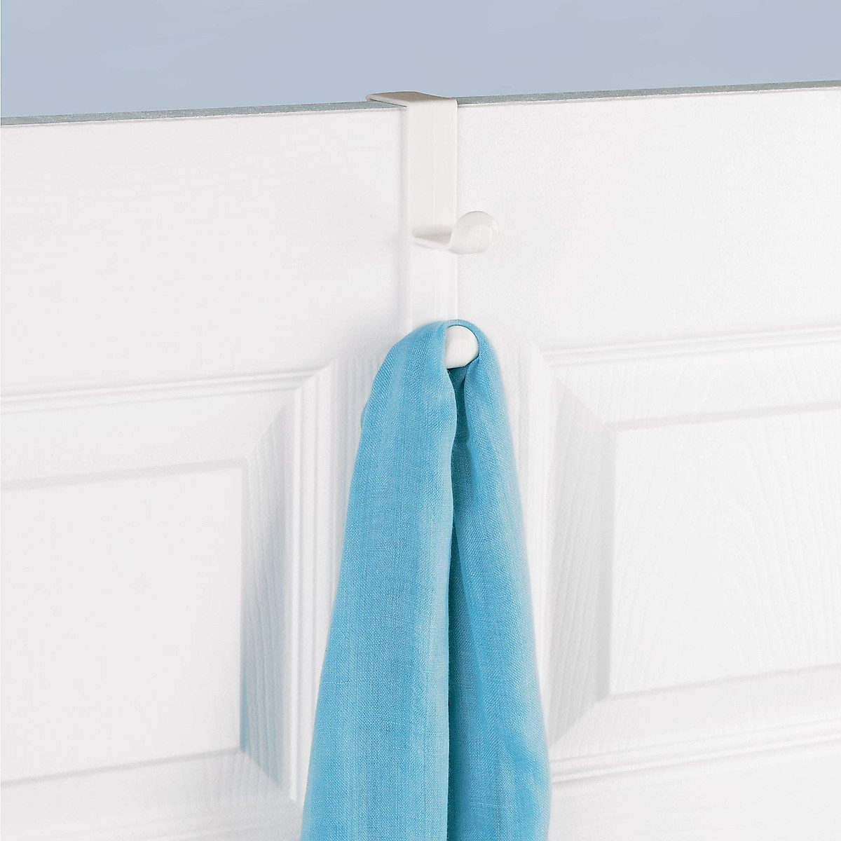 iDesign Over the Door Plastic Dual Hook Hanger for Coats, Jackets, Hats, Robes, Towels, Ideal for Bathroom, Bedroom, Mudroom, Set of 3, White