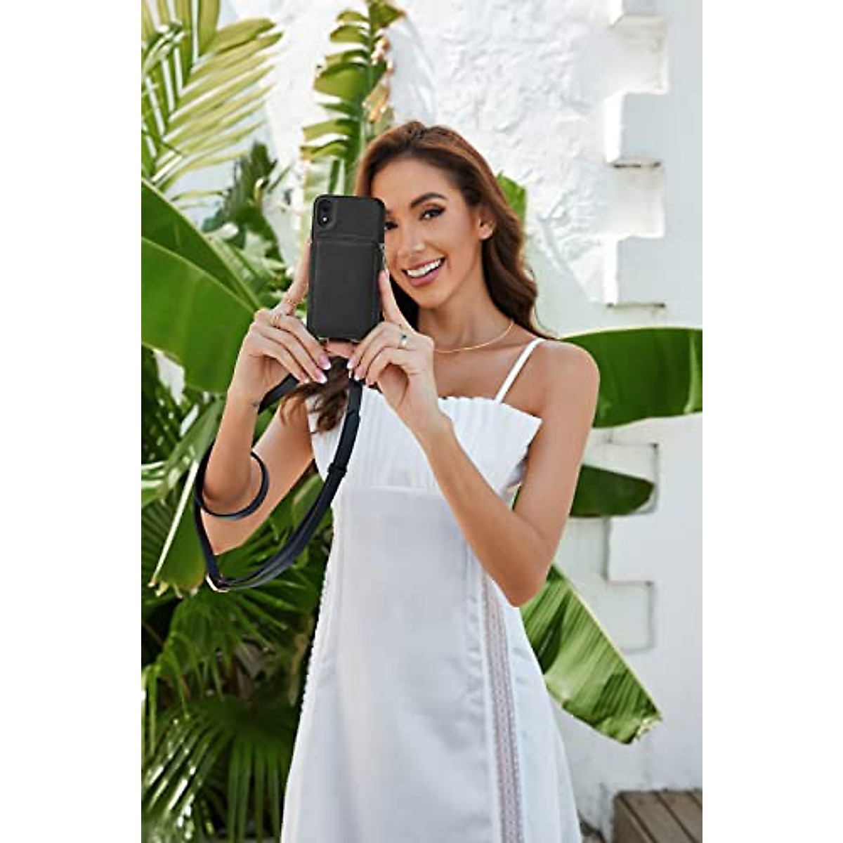 ZVE Case for Apple iPhone Xs and X, 5.8 inch, Wallet Case with Crossbody Chain Strap Credit Card Holder Slot Zipper Shoulder Handbag Purse Wrist Strap Case Cover for Apple iPhone X and XS - Black