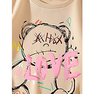 Floerns Women's Letter Graphic Print Long Sleeve Sweatshirt Pullover Tops Khaki M