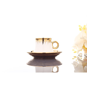 TGTAKDS Turkish Coffee Cup Set of 6 Demitasse Cups(3oz) with Golden Trim and Gift Box Espresso Cups with Saucer Sets for Festival Present