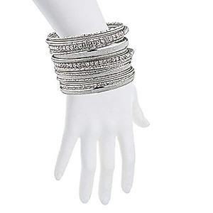 LUX ACCESSORIES Glitter Sparkle Mixed Metal Pave Crystal Textured Multiple Bangle Set