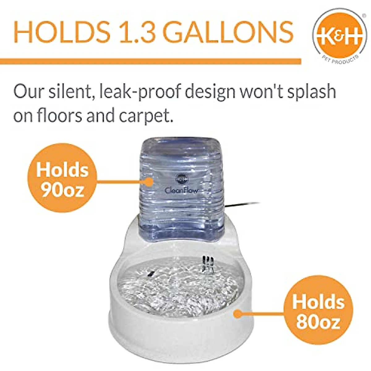 K&H Pet Products CleanFlow Filtered Water Bowl for Dogs, Pet Drinking Water Fountain, Dog Water Dispenser, Granite 80 Ounce Bowl & 90 Ounce Reservoir