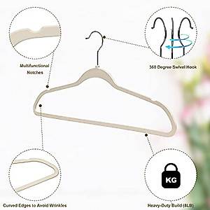 Quality Hangers 50 Pack Slim Plastic Hangers for Clothes - Heavy Duty Non-Velvet Hangers with 360° Swivel Chrome Hook & Non Slip Notches - Ideal for Dresses Coats Shirts Jackets & More - Ivory/Beige