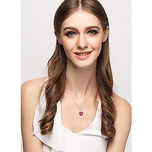 VONSSY Red Heart Pendant Necklace | Oval Bow Waterdrop Created-Ruby Pendant Necklace | Statement Vintage Stylish Jewelry Gift (Heart A-Platinum)