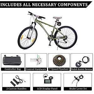 Ktaxon Electric Bike Conversion Kit, 48V 1000W Ebike Conversion Kit, 26" E-Bike Conversion Kits with PAS, LCD Display, Aluminum Alloy Frame and Gearless Hub Motor(Rear Wheel w/Flywheel)