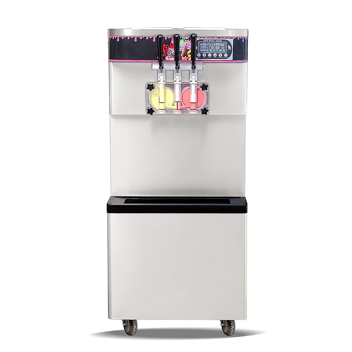 Kolice Commercial ETL 3 flavors soft ice cream machine,yogurt soft serve ice cream machine,ice cream machine-2+1 mixed flavors, full transparent dispenser,upper tanks refrigerated
