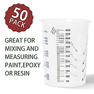 FEXIA 50-Pcs Resin Mixing Cups 600ml (20oz) Disposable Measuring Cups Plastic Measuring Cups for Art Epoxy Resin Supplies Kits Complete Set Molds Liquid Silicone Mica Powder Cooking Baking