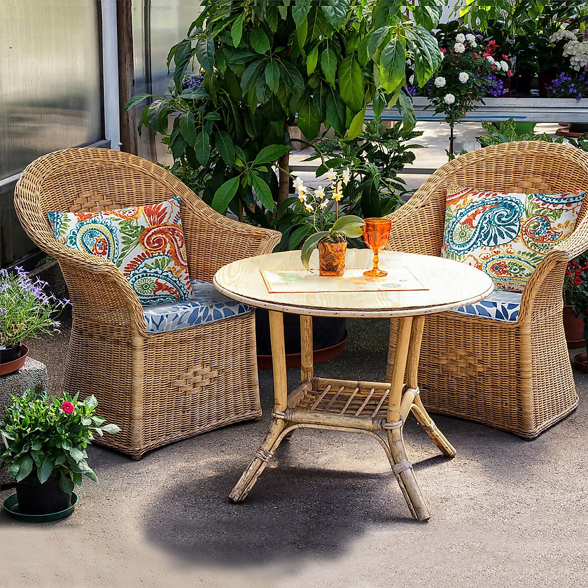 JMKaixin Outdoor Chair Cushions 19 x 19 Inch Waterproof Patio Seat Cushions for Patio Furniture Garden Sofa Couch with Zipper and Adjustable Straps, Set of 4 (Blue and Grey)