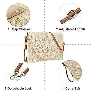 YYIHER Straw Clutch Bags for Women, Straw Shoulder Bag Summer Purse Woven Beach Bags Envelope Bag for Ladies White