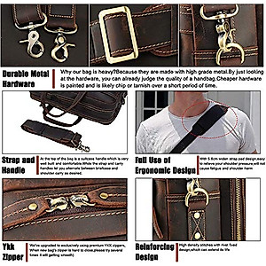 Vintage Genuine Leather Briefcase for Men 17 Inch Laptop Computer Case Business Travel Work Messenger Cross Body Shoulder Bags, Brown