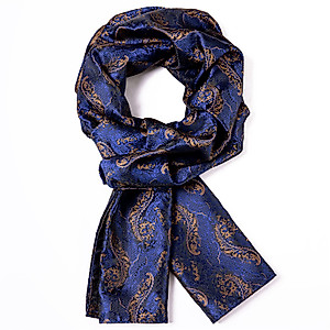 YOHOWA Men/Women Silk Scarf Floral Navy Gold Lightweight Scarves Neckerchief Party Wedding Fashion Gift