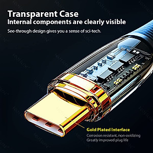 USB C to USB C PD Fast Charging Cable 100W 6ft 4ft Type-C 2.0 for MacBook Pro Air, iPad Pro 2022 2021 iPad Air 5, Tear-Down, Galaxy S22, Note 20, Google Pixel, Switch, Surface Book, Transparent Shell