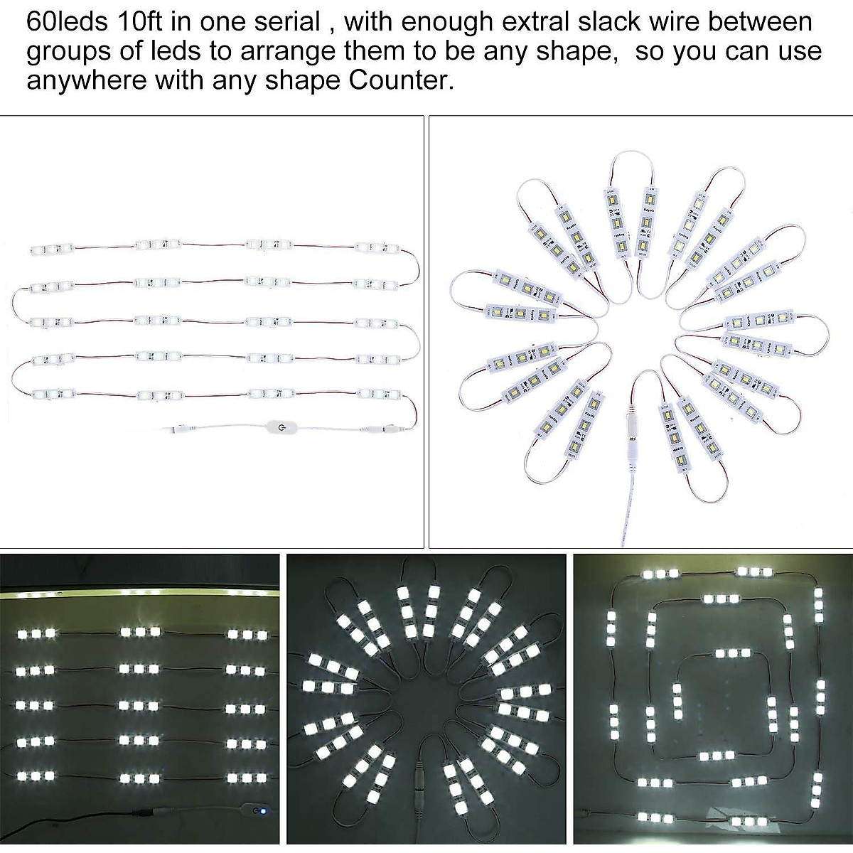 10ft 60 LED Under Cabinet Lighting Kit for Kitchen,Cupboard,Showcase,2400lm,6000K White