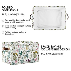 JUMBEAR Herbs and Flowers Rectangular Storage Bin 2 Pack, Collapsible Organizer Canvas Storage Basket with Handles for Closet, Office, Nursery, Home Decor