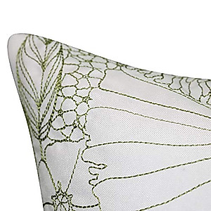 Edie At Home Fine Line Floral Embroidered Indoor & Outdoor Decorative Pillow, 18x18, Leaf/White