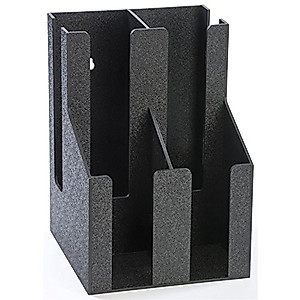 Coffee Cup and Lid Holder and Dispenser, 4 Compartments, Table or Wall Mount (Black ABS Plastic)