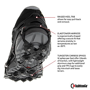Kahtoola EXOspikes Footwear Traction for Winter Hiking & Running in Snow, Ice & Rocky Terrain - Black - Medium