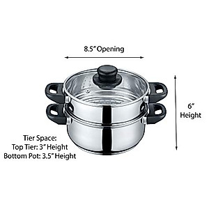 CONCORD 3 Quart Stainless Steel 3 Piece Steamer Cookware Set. Features 2 Quart Veggie Steamer and 3 Quart Cooking Pot with tempered glass lid. (INDUCTION COMPATIBLE)