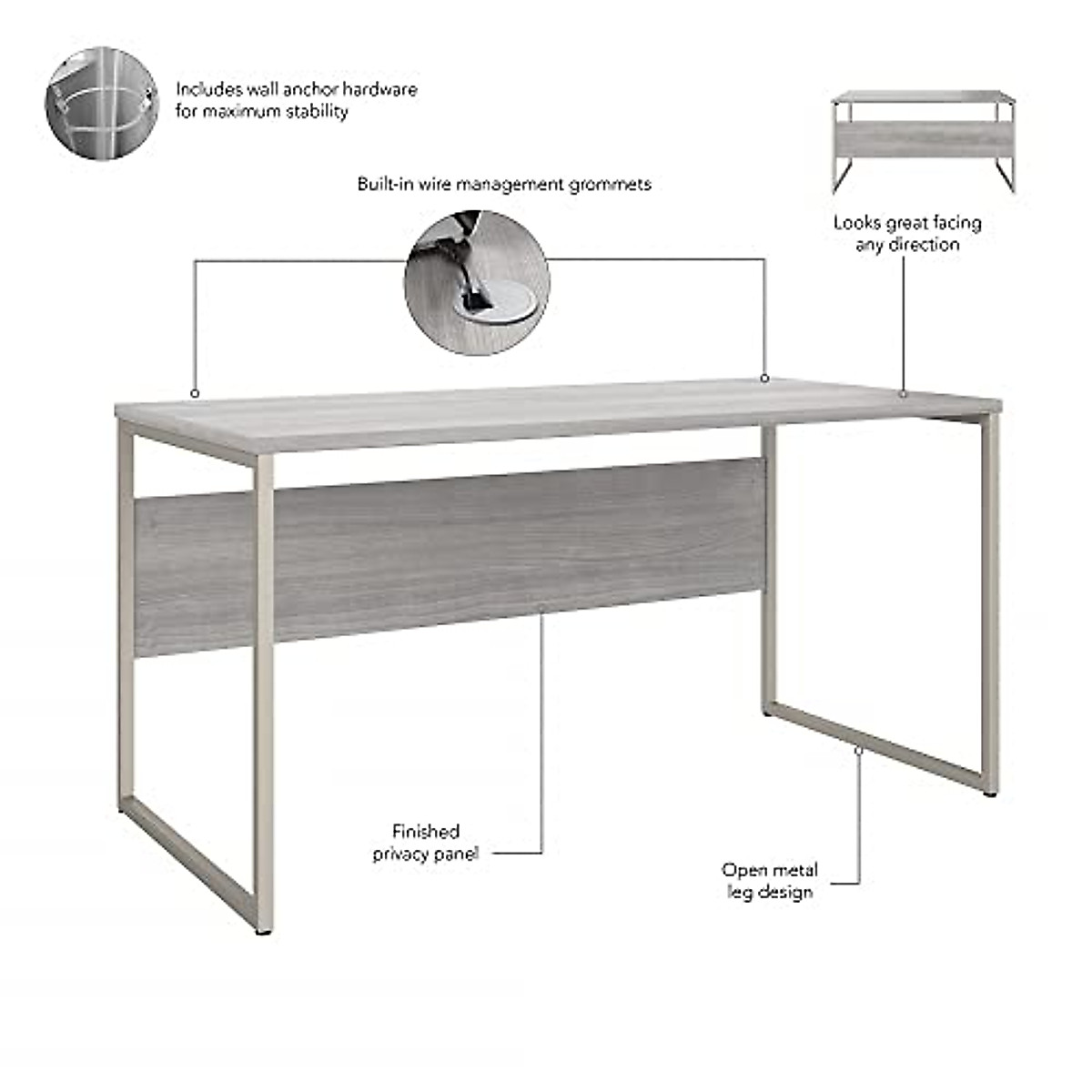 Bush Business Furniture Hybrid Computer Table Desk with Metal Legs, 60W x 30D, Platinum Gray