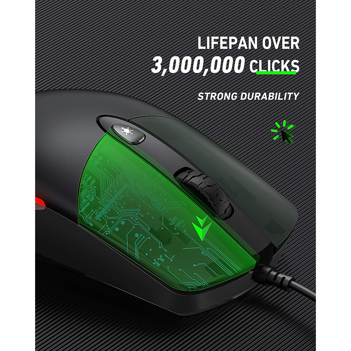 KKUOD Wired Mouse with Ergonomic Design Reduces Hand Fatigue Muscle Strain, Silent USB Computer Mouse, 1600 DPI Office and Home Mice (Black, Wired)