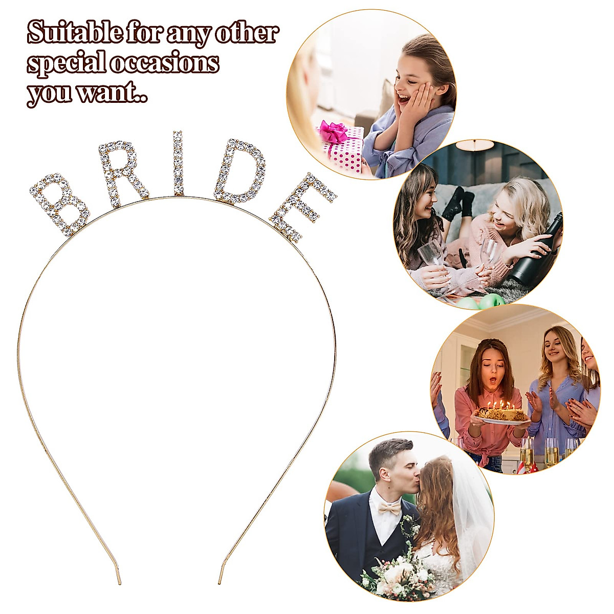 KALIONE Bride Headband Bride Crown, Rhinestone Crown Headband for Women,Elegant Crown Head Bands, Bridal Headband for Bachelorette Party Headbands(Rose Red)