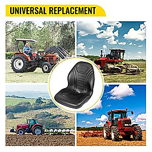 VEVOR Universal Lawn Tractor Seat Replacement, Compact High Back Mower Seat, Black Vinyl Forklift Seat, Central Drain Hole Skid Steer Seat with Mounting Bolt Patterns of 8" x 11.5" & 11.25" x 11.5"