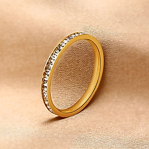 Homxi Custom Rings Women Stainless Steel Womens Ring,Eternity Band 2MM Cubic Zirconia Women's Ring Gold Womens Rings Size 6