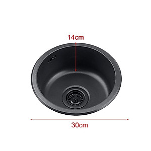 PROPFE Bath Fixtures Black Round Sink Kitchen 304 Stainless Steel Sink Round Single Sink Bathroom Round Washbasin Washing Vegetables and Dishwashing Pool (Color : Black, Size : 30cm|11.8inches)