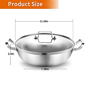 Delarlo Tri-Ply Stainless Steel 11 inch Everyday Pan with Lid, Kitchen Everything Pan, Chef's Pans, Induction Deep Saute Pan, High Side Cooking Pot 3.5QT, Oven Safe Stock Pot, Up to 600℉