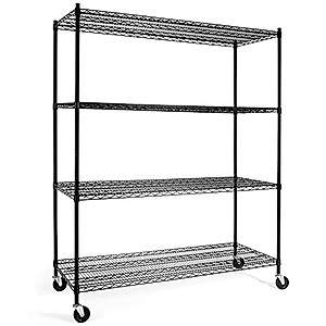 CAPHAUS Heavy-Duty Adjustable Height Wire Shelving Unit, Wire Rack Shelving, Metal Steel Storage Shelves, Garage Shelving Storage Organizer, Utility Storage Shelf, 60Wx24Dx76H 4-Tier W/Wheels, Black