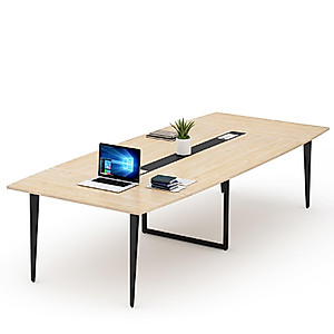 Tribesigns 8FT Conference Table, 94.48L x 47.24W x 29.52H Inches Large Boat Shaped Meeting Seminar Table with Cable Grommets, Modern Conference Room Table for Office (Light Wood Grain, 8ft)