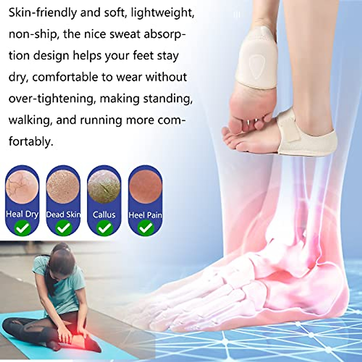 Plantar Fasciitis Heel Cups for Heel Pain 【Updated Version】 Heel Protectors Heel Sleeves Pads, Heel Support for Heel Pain, Heel Spur, Cracked Heels for Women and Men (Beige, M 8.5-12 / W 10-13)
