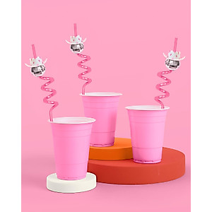 xo, Fetti Disco Cowgirl Pink Reusable Straw Set - 12 pc | Last Disco Bachelorette Decorations, Rodeo Birthday Party Supplies,Space Cowboy Favors