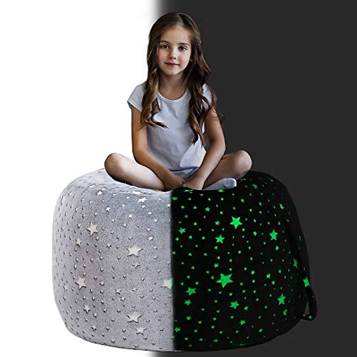 HOMBYS Glow in The Dark Stuffed Animal Bean Bag, Luxurious Flannel Kids Bean Bag Chairs Cover, Extra Large 32” Round Bean Bag for Kids with Zipper, Plush Toys Holder and Organizer -Only Cover