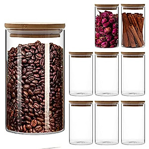 Encheng Glass Jars Set,Borosilicate Glass Food Storage Containers,20 oz Airtight Kitchen Canisters with Bamboo Lids for Pantry Organization,Clear Food Jars for Spice,flour,Nuts,Oatmeal,Coffee,9 Pack