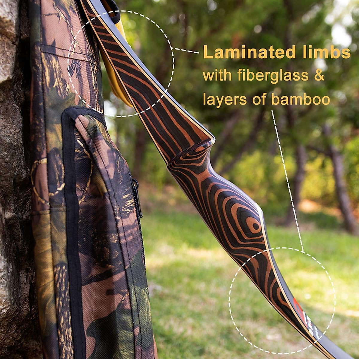 Deerseeker Archery 54" Traditional Bow Hunting Longbow with Bamboo Core Limbs Handmade Recurve Bow RH/LH for Targeting Practice Shooting Youth & Adults Bow Set 20-80lbs