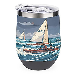 OPTKSNCU 304 Stainless Steel Insulated Cup with Lid, Two Rowboats Print Durable, And Easy to Clean – Ideal for Home, Office, And Gift Giving