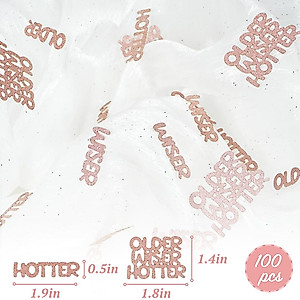 Older Wiser Hotter Glitter Confetti for Rose Gold Birthday Party Table Scatter, Pink Table Decorations for Women Girls 25th 30th 40th 50th 60th 70th 80th Birthday Anniversary Paper Confetti (100 PCS)