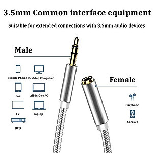 3.5mm Male to Female Audio Cable Stereo,Headphone Extension Cord Adapter Compatible for iPhone,iPad, iPod,Smart Phones Tablets,MP3,PS4 and More (2-Pack) …