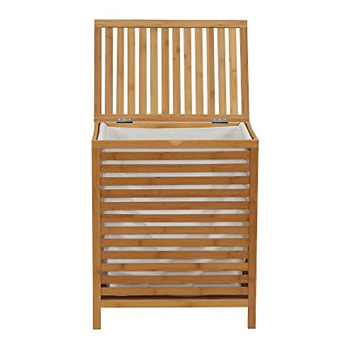 Household Essentials 6216-1 Natural Bamboo Laundry Hamper with Hinged Lid and Cotton Liner Large