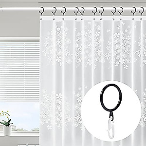 CALIDAKA Curtain Rings, 24Pack Black Curtain Rings and Hooks, 30mm Metal Hanging Rings with Curtain Hooks, Durable Curtain Drapery Pole Rod Rings for Window Rods, Shower Curtains Hanging