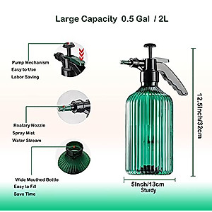 HIOVIOSS 2L Large Green Plants Mister Spray Bottle Handheld Pump Sprayer Retro House Watering Mist for Indoor Garden Care