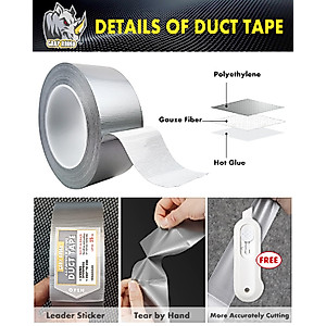 GRAY RHINO Duct Tape Heavy Duty Waterproof 1.88in 105ft/35yd Tearable with No Residue Strong Adhesive Duct Tape for Packaging Tape Indoor&Outdoor Repair Blackout Tape (1, Silver)