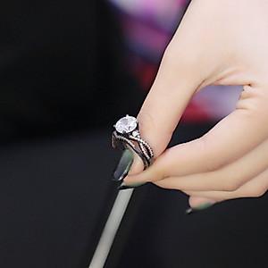 Uloveido Fashion Black Mystic Created Diamond Engagement Wedding Eangagement Promise Stackable Rings Set for Her Anniversary Size 8 Y171