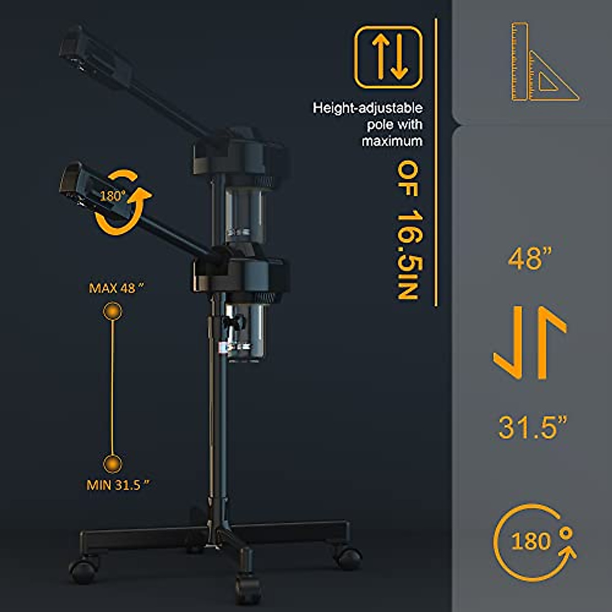 Professional Ionic Facial Steamer – Hot Mist Steam Machine for Salon Spa Home Use Aromatherapy Face Steamer for Facial with Ozone for Moisturized Skin Cleans Pores Makes Skin Fir (08A Black)