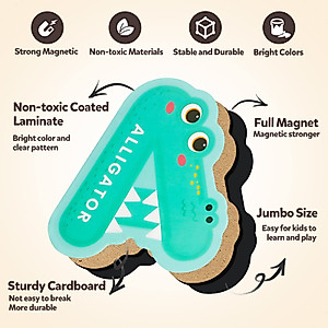 Jumbo Magnetic Letters ABC Alphabet Magnets Colorful Animal Shape Toys Fridge Magnet Uppercase Refrigerator for Kids Educational Preschool Learning set Spelling Games for Toddlers 3 4 5 Years Old