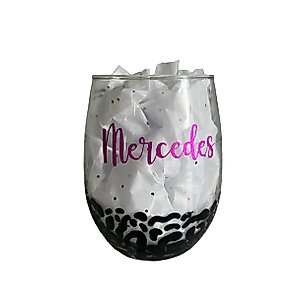 Jemley Personalized Gifts | Wine Glass Leopard Print Custom Name | Personalized Gift for Her | Cheetah Stemless Wine Glass 20oz - Handmade